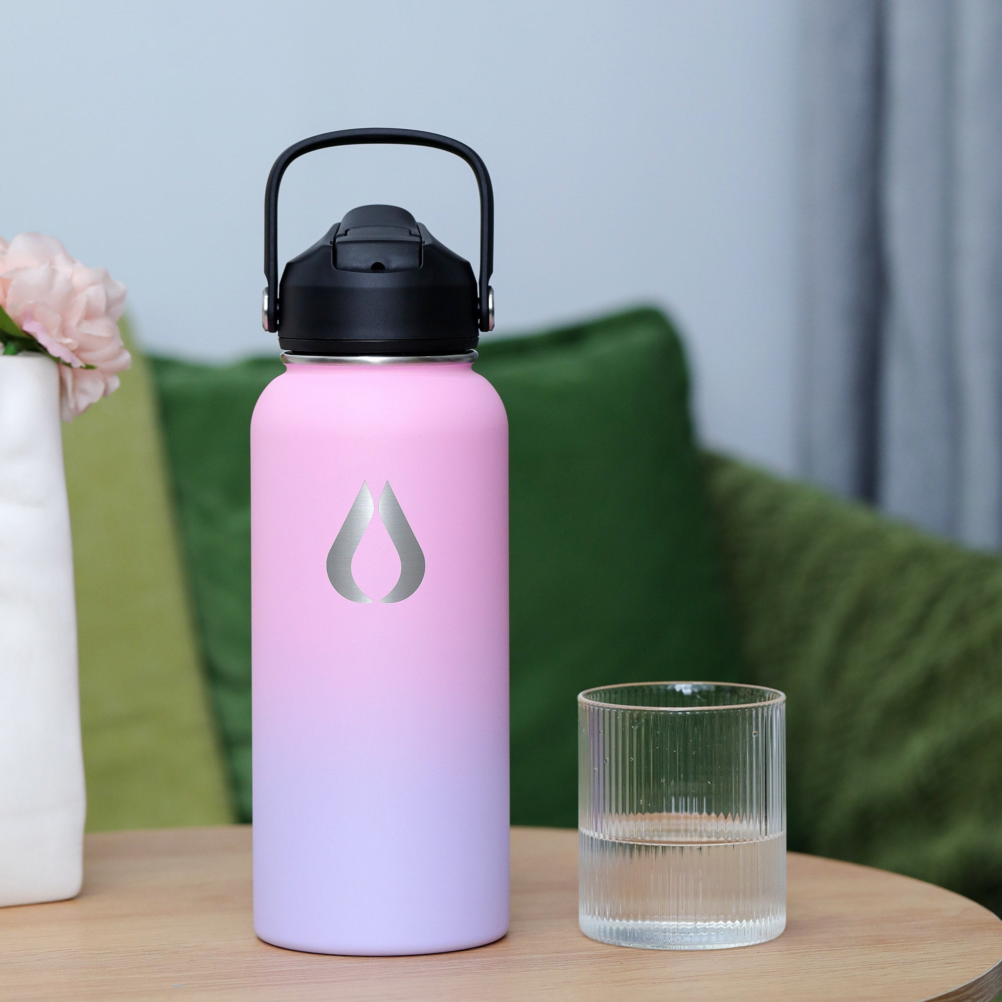 960 ml Vandflaske med sugerør - Stor drikkedunk i stål | Nordic Drop